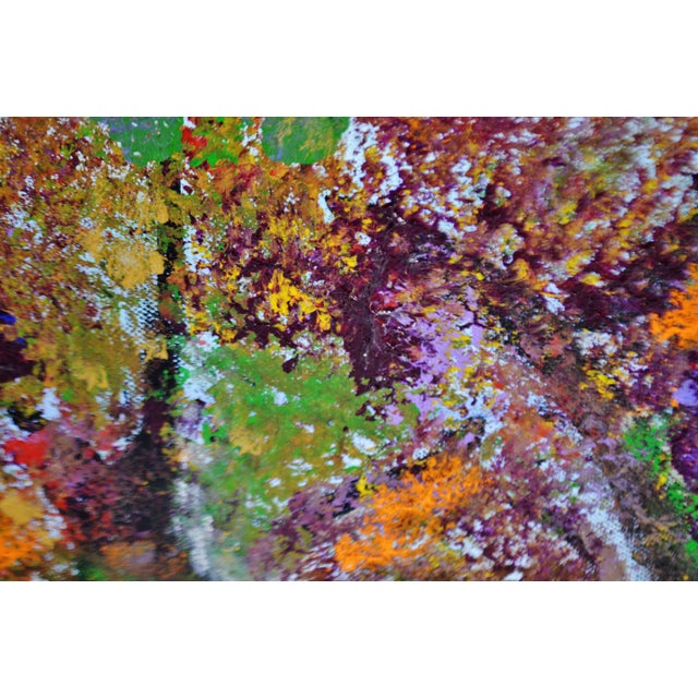 Vintage Large Oil on Canvas Landscape Painting W/ Natural Leaf Applique ...