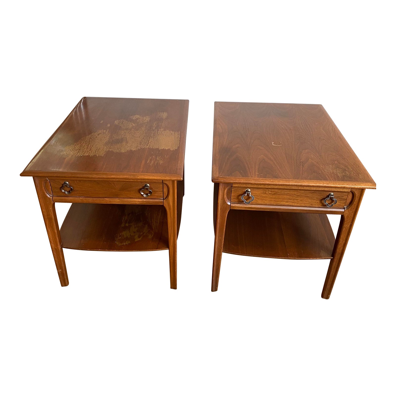 1960s Mersman Two Tier Single Drawer Walnut Side Table Pair | Chairish