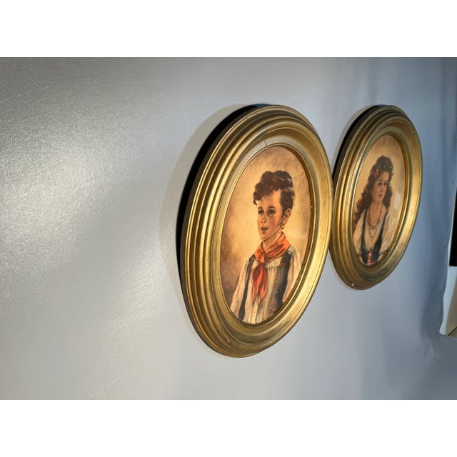 Gypsy Young Girl & Boy C1940 by Anne Allaben Gold Oval Frames 13x16 ...