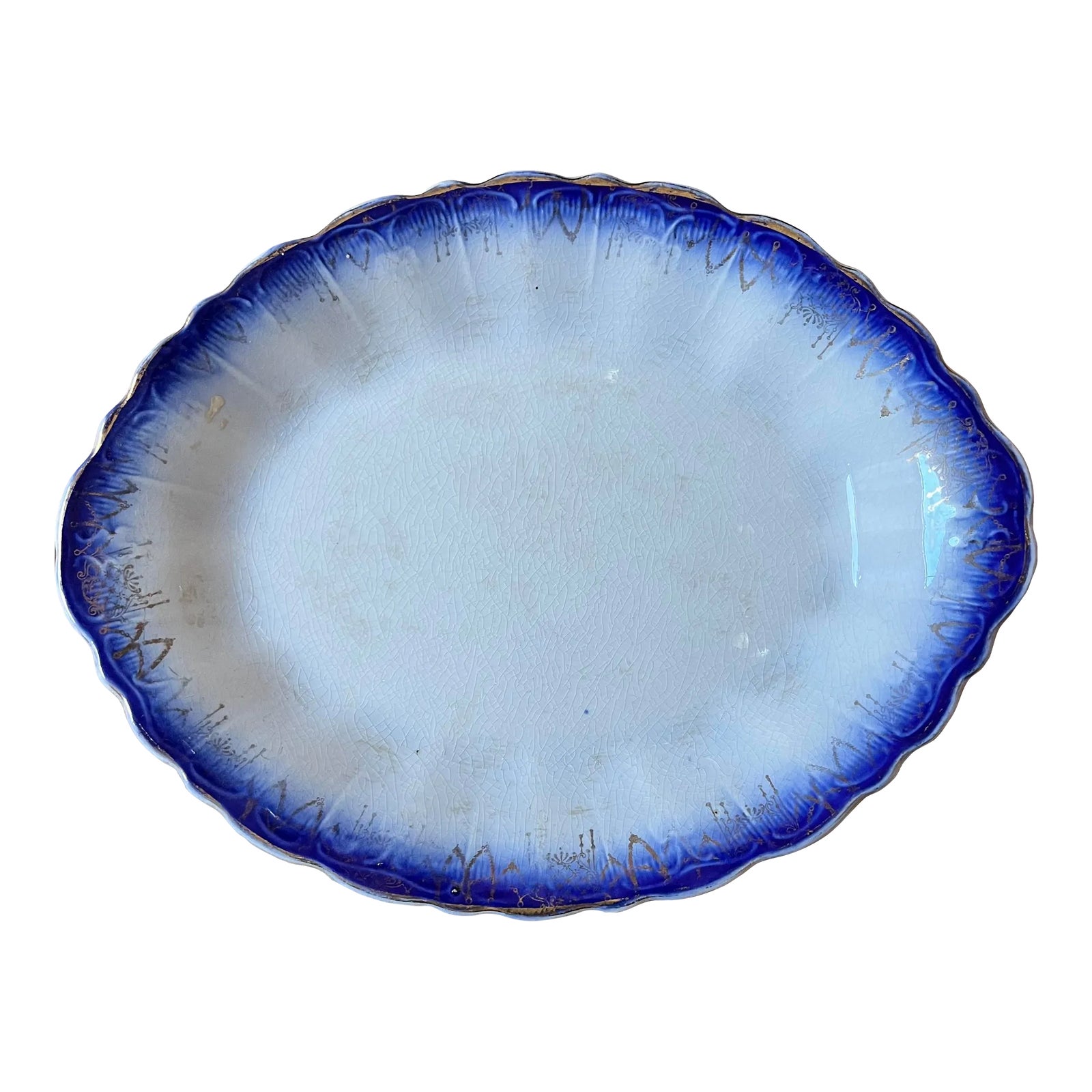 Antique 19th Century Limoges Blue and White Transferware Platter | Chairish