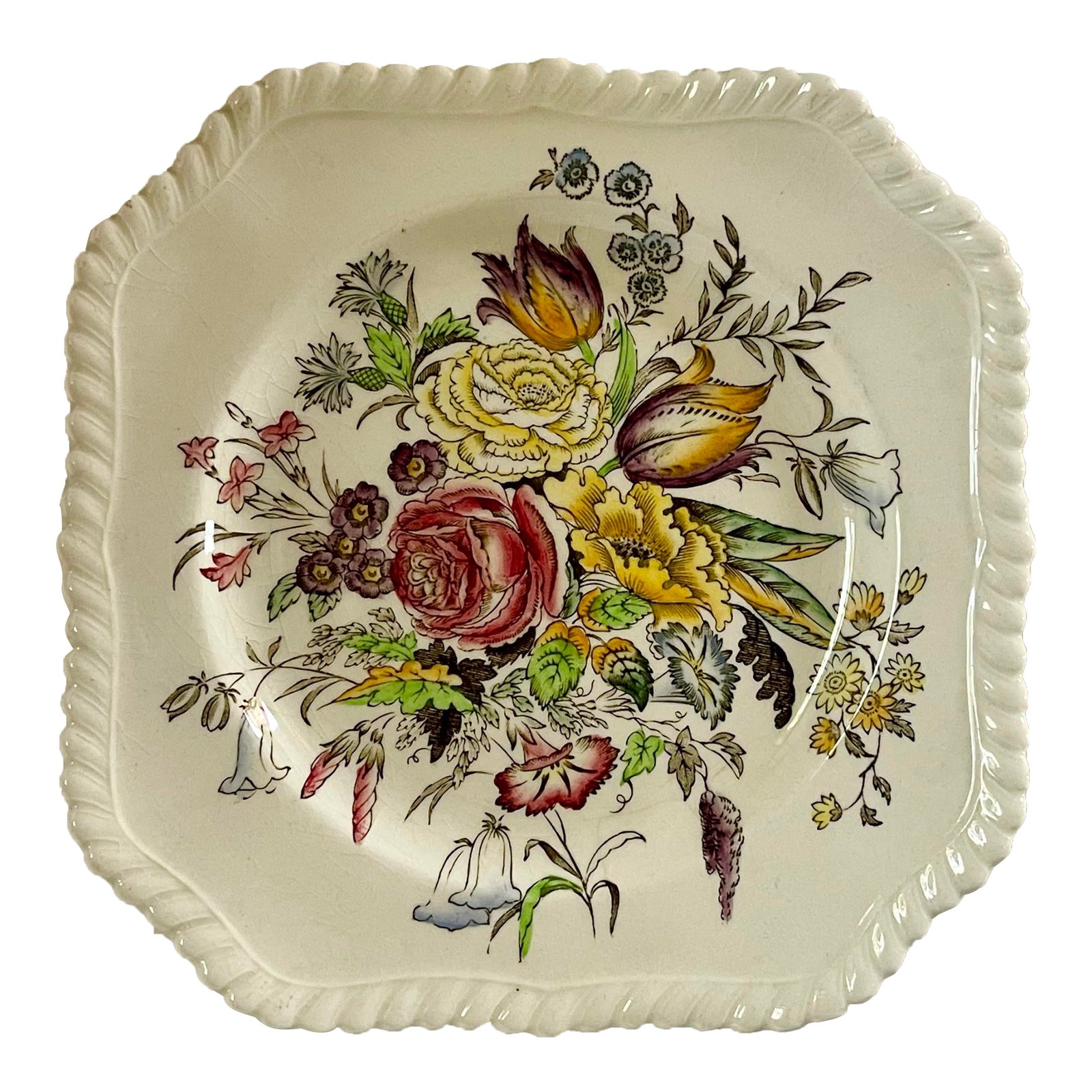 1940’s “Garden Bouquet” Square Decorative Plate | Chairish