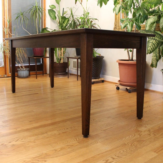 2000s Narrow Shaker Style Dark Oak Dining Table With Slim Tapered Legs ...