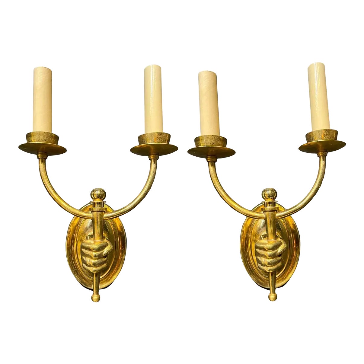 1930's Double Lights Hands Sconces - a Pair | Chairish