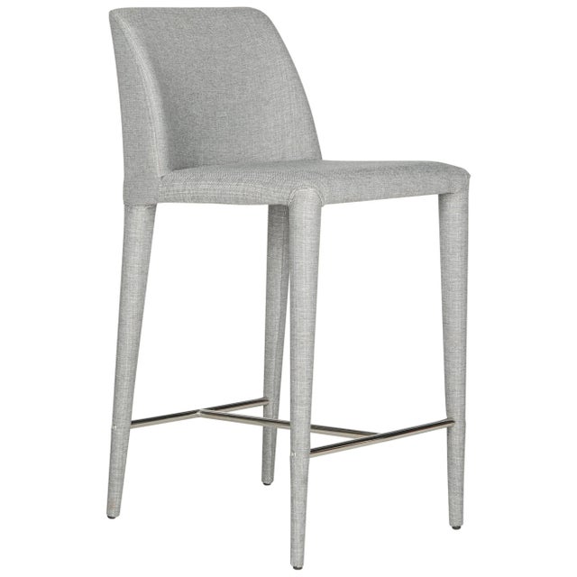 Counter Stool, Grey Linen & Chrome - a Pair | Chairish