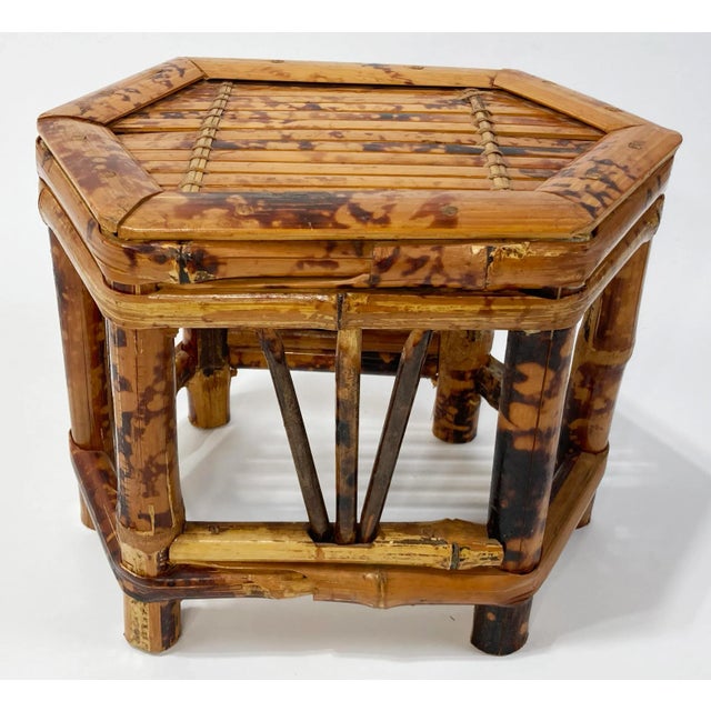 Vintage Burnt Tortoise Shell Finish Hex Shaped Bamboo Riser or Plant ...