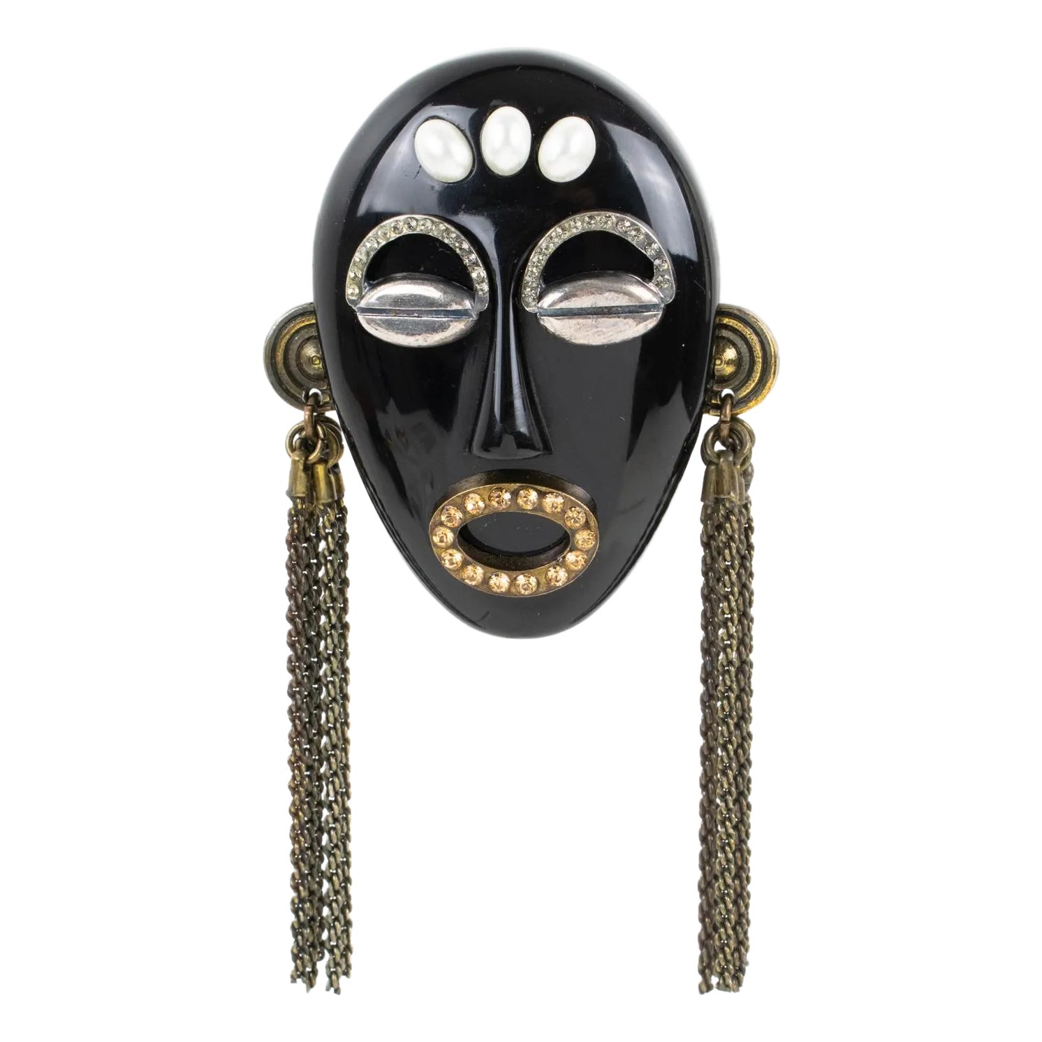 Missoni Jewelled Black Lucite Mask Brooch | Chairish
