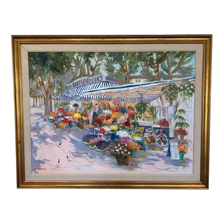 1980s Oversized Original Parisian Flower Shop Painting "Aix-en-Provence ...