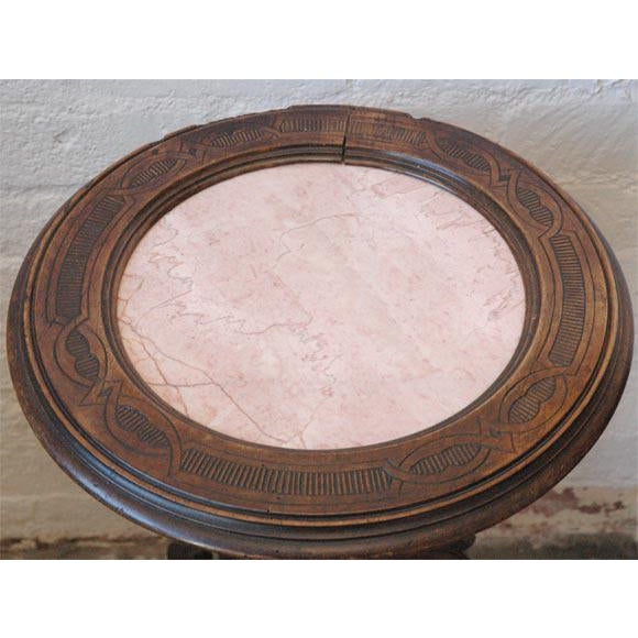 Carved Table with Marble Inset Top | Chairish
