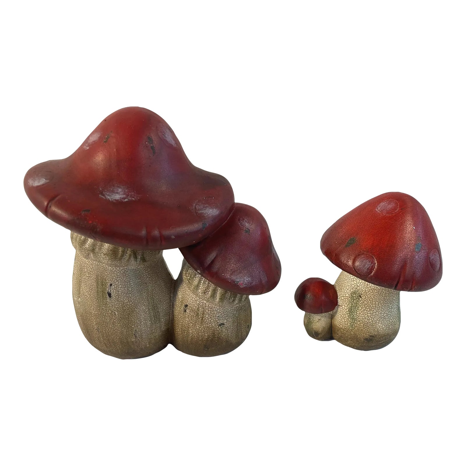 Vintage Aged Terra Cotta Painted Mushroom Garden Ornaments - Set of 2 ...