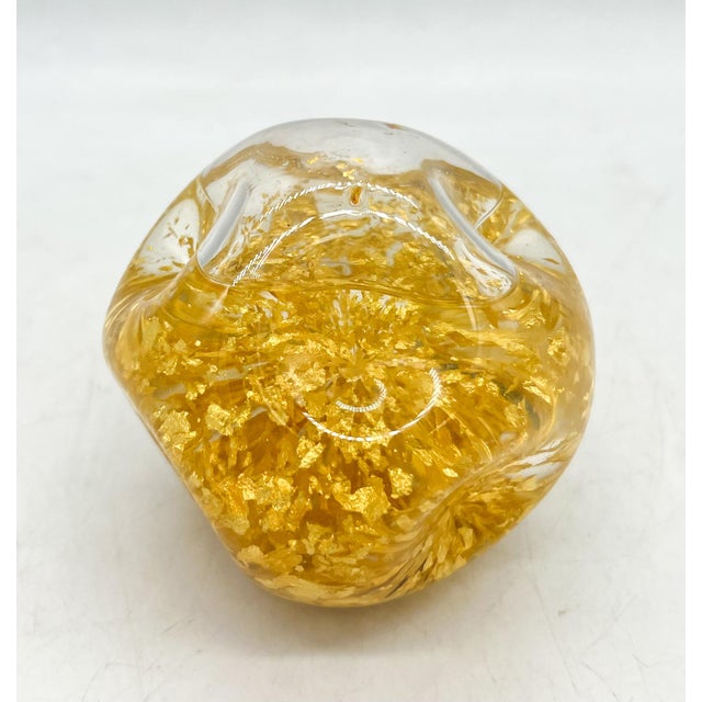 Vintage 23k Gold Leaf Floating Inside Dimpled Blown Glass Paperweight ...
