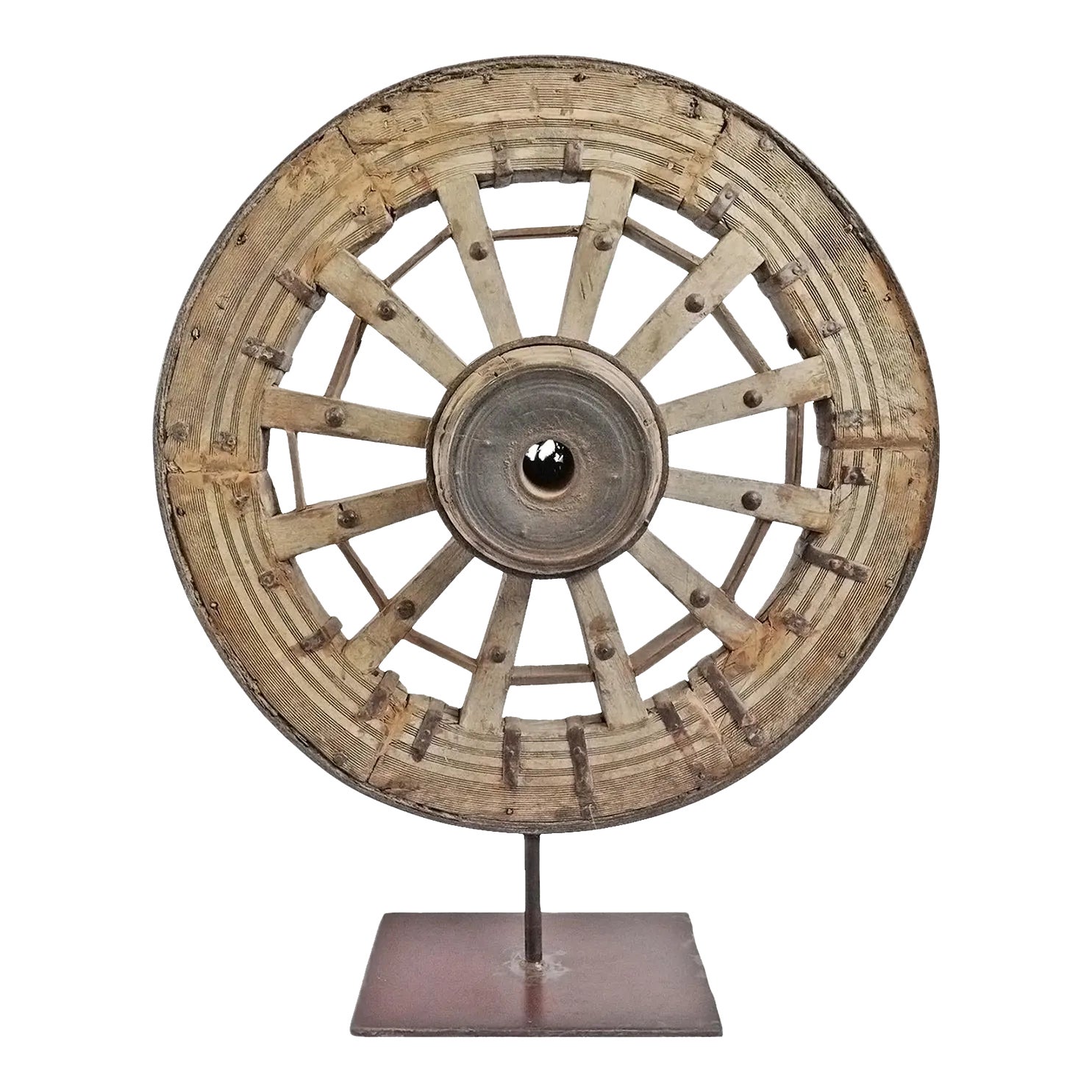 Mid 20th Century Ox Cart Wheel on Stand | Chairish