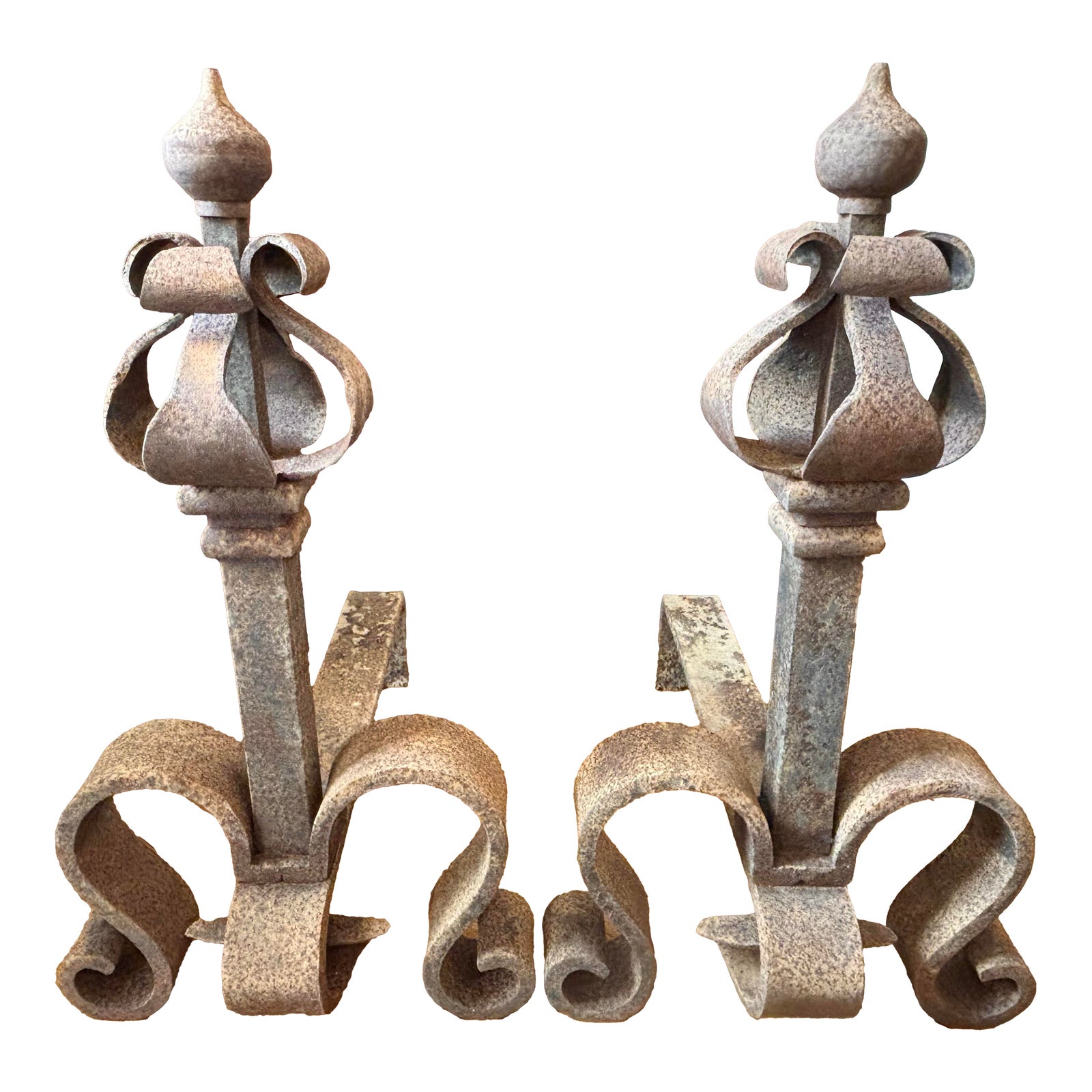 Early 19th Century French Forged Iron Andirons - A Pair | Chairish
