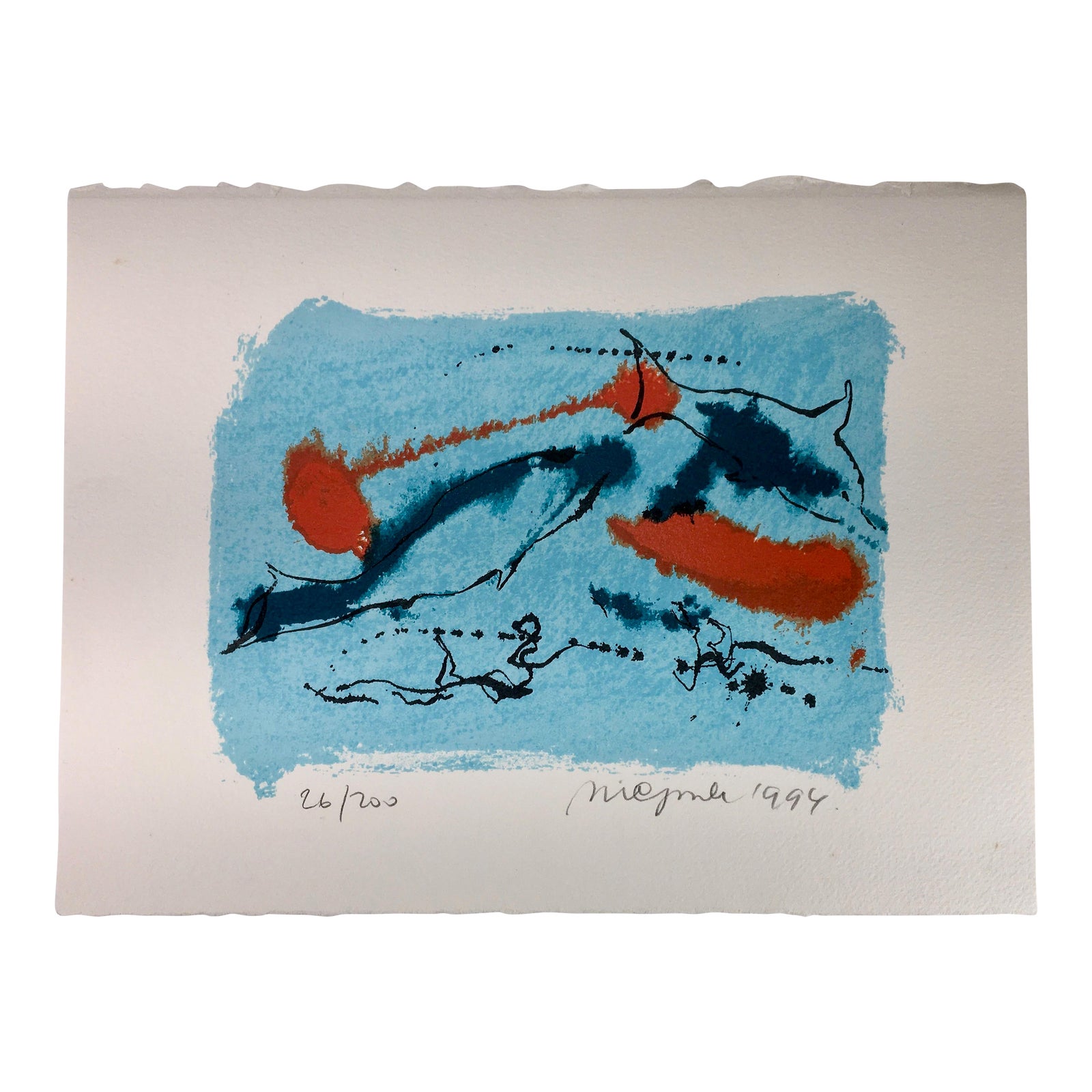 1990s “Blue Fishes” Screen Print by Dutch Artist Nic Jonk | Chairish