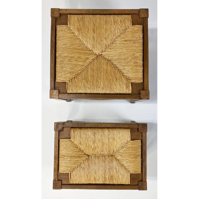 Nesting Wood and Rush Foot Stools, a Pair | Chairish