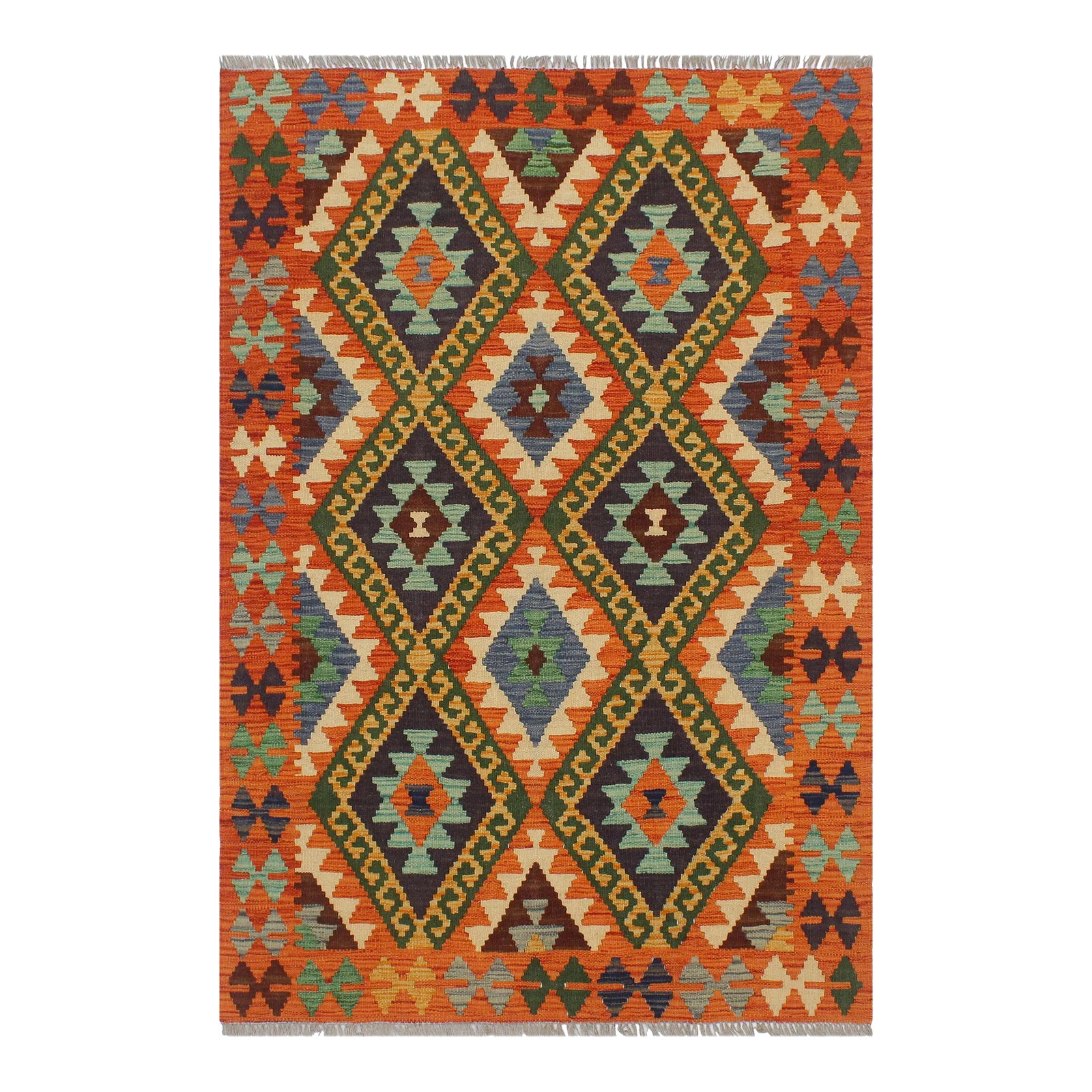 Caucasian Kilim Rust Gold Wool Rug - 3'3" X 4'9" | Chairish