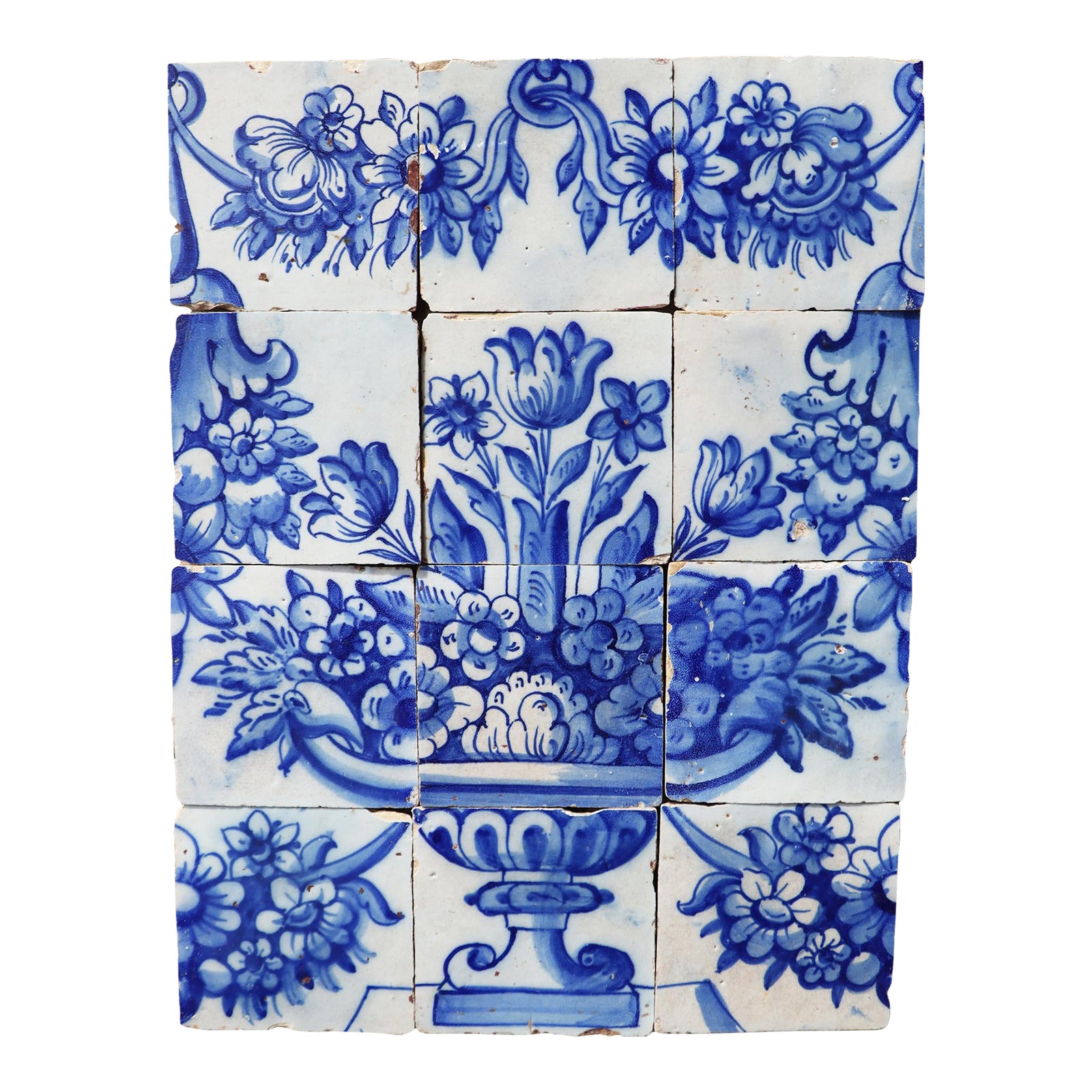 Tile Mural Panel Depicting a Vase With Rocaille Flowers, Portuguese ...