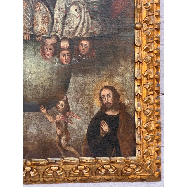 Spanish Colonial Cusco School Oil Painting, La Santa Trinidad | Chairish