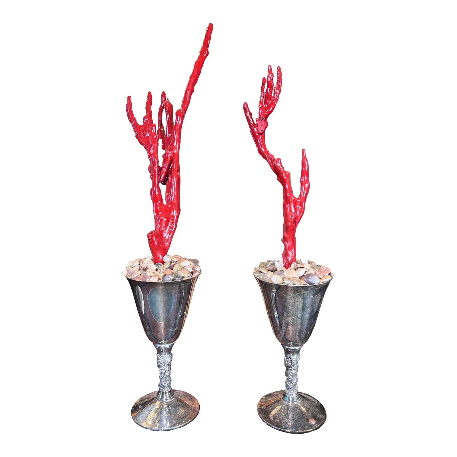 Set of Two Vintage Silver Plated Figural Goblets With Custom Made Red ...
