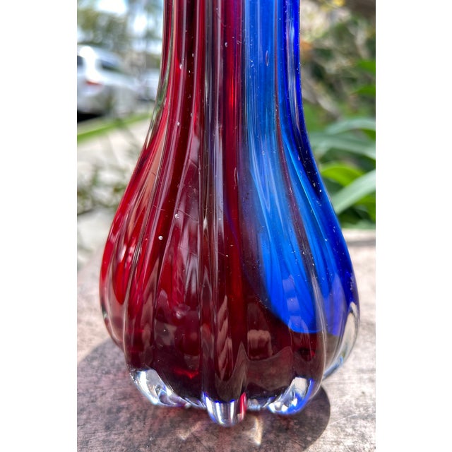Vintage Jewel-Tone Red-Blue Split-Color Murano Style Bud Vase | Chairish