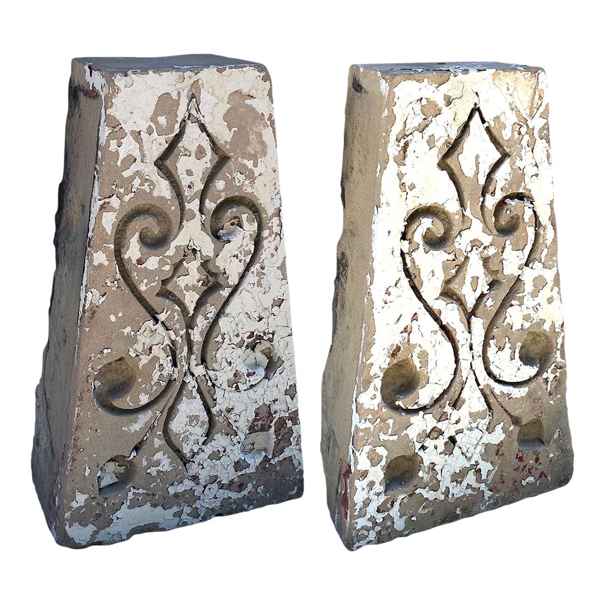 American Eastlake Painted Stone Architectural Building Keystones - a ...