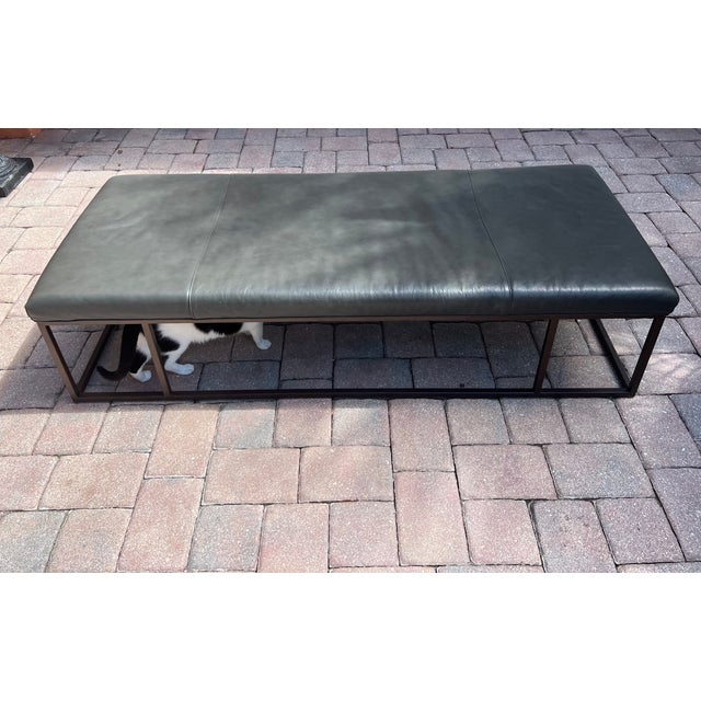 Contemporary Leather Museum Bench | Chairish