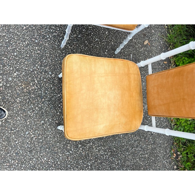 1960s Kessler Faux Bamboo Iron High Back Leather Upholstered Chairs ...