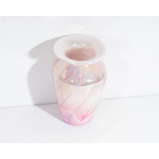 Gibson Glass 1990 Pink Iridescent Art Glass Vase | Chairish