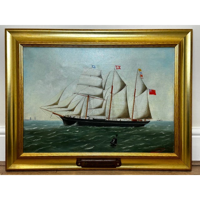 19th Century Oil Painting Marine Barquentine Ship Charles James Off ...