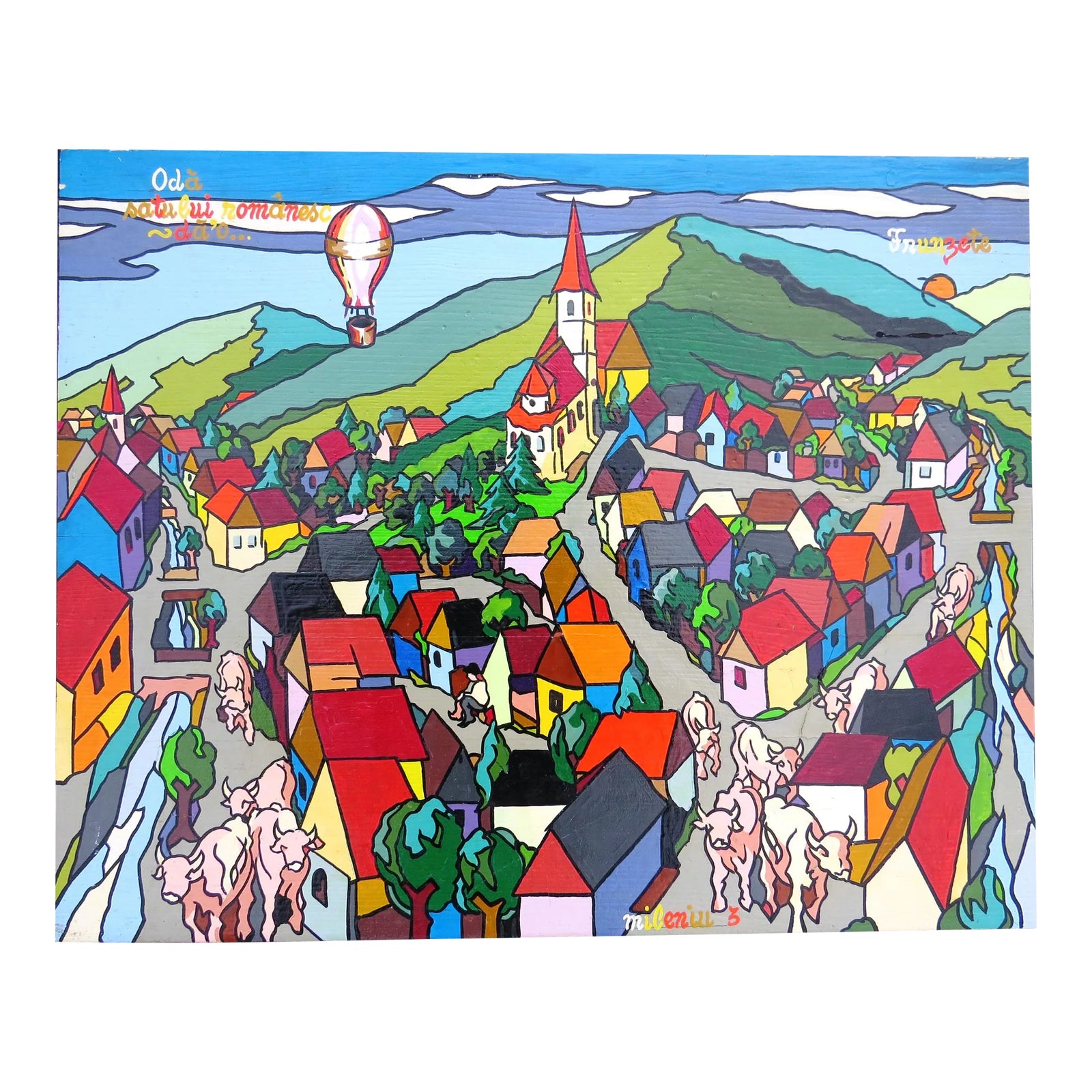 Vasile Frunzete Folk Art Oil on Wood of Sibiu, Romania | Chairish