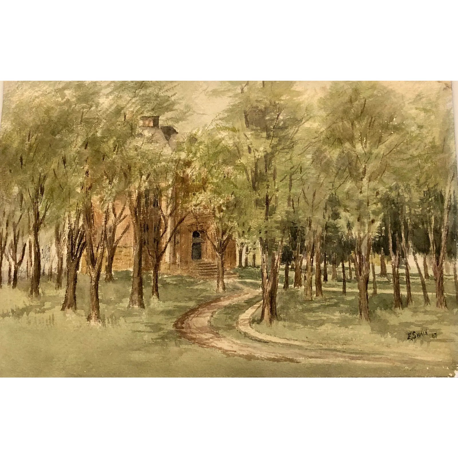Watercolor 1906 ‘Country Lane’ Art by Realist E.Swain | Chairish