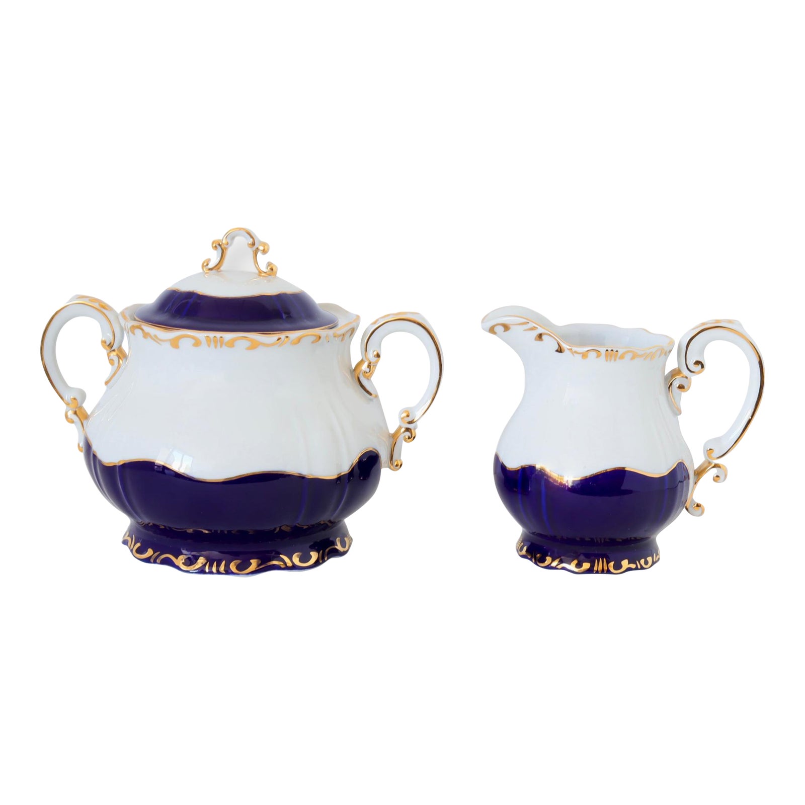 Pompadour III Cobalt & 18k Cream & Sugar | Chairish