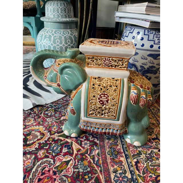 Late 20th Century Ceramic Elephant Plant Stand or Stool | Chairish