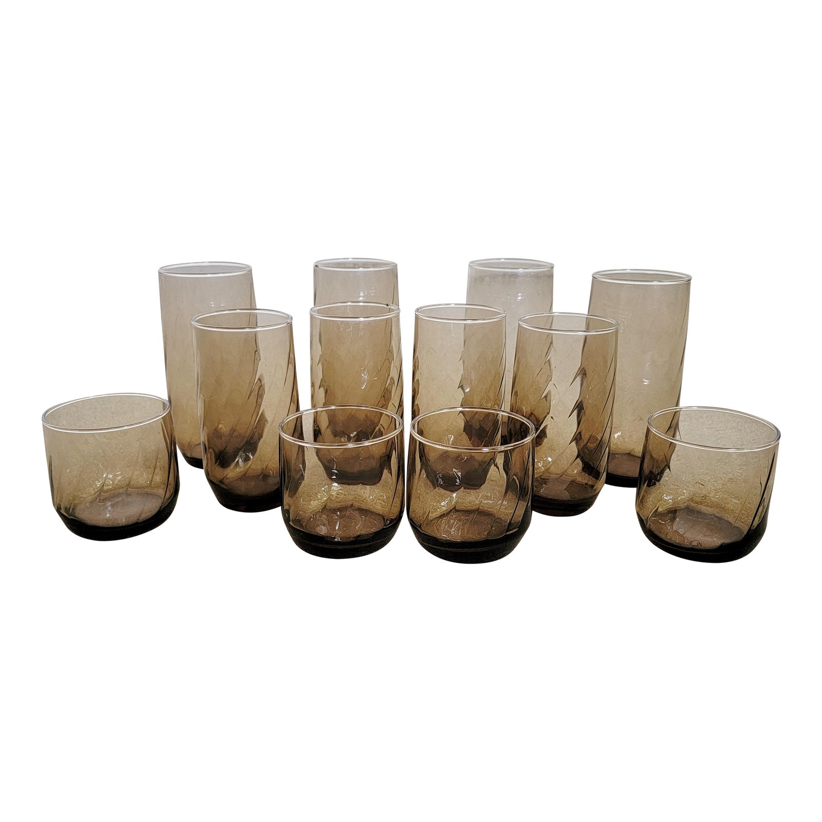 1960s Vintage Smoke Glass Cup Set by Anchor Hocking - 12 Pieces | Chairish