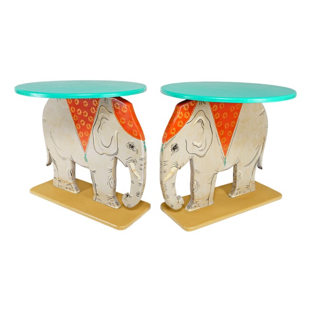Vintage British Hand-Painted Elephant Side Tables, 1990s, Set of 2 ...