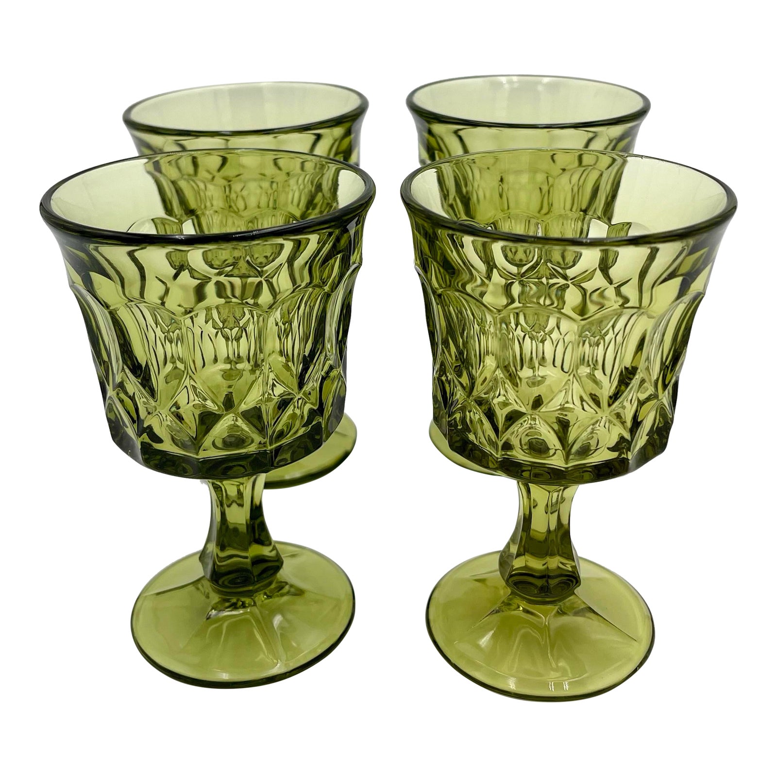 Set of 4 Mid-Century Noritake Pressed Glass Goblets in Olive Green ...