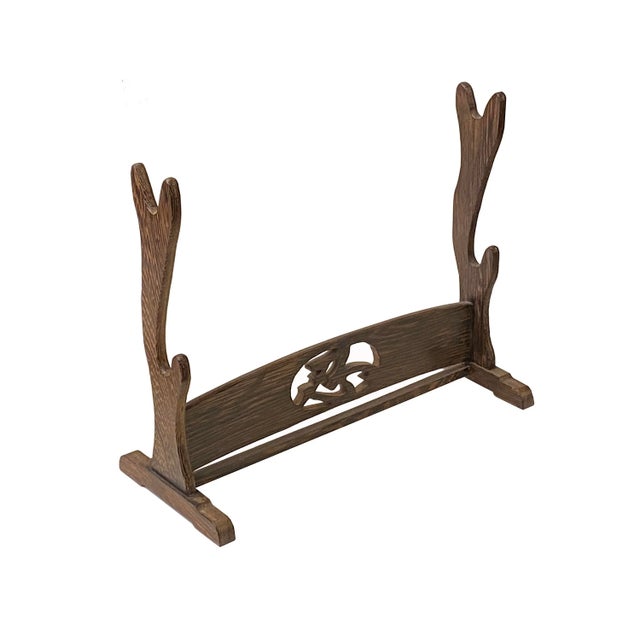 Chinese Gray Brown Wood Horizontal Pen Brush Holder Display Rack | Chairish