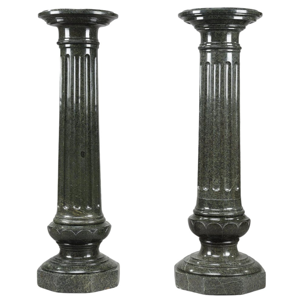 Large Fluted Green Marble Columns, 1880, Set of 2 | Chairish