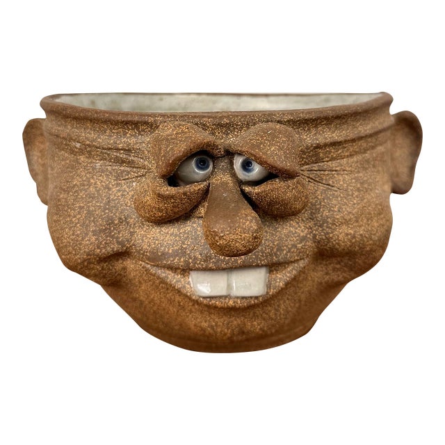 Ceramic Ugly Face Wide Planter Pot | Chairish