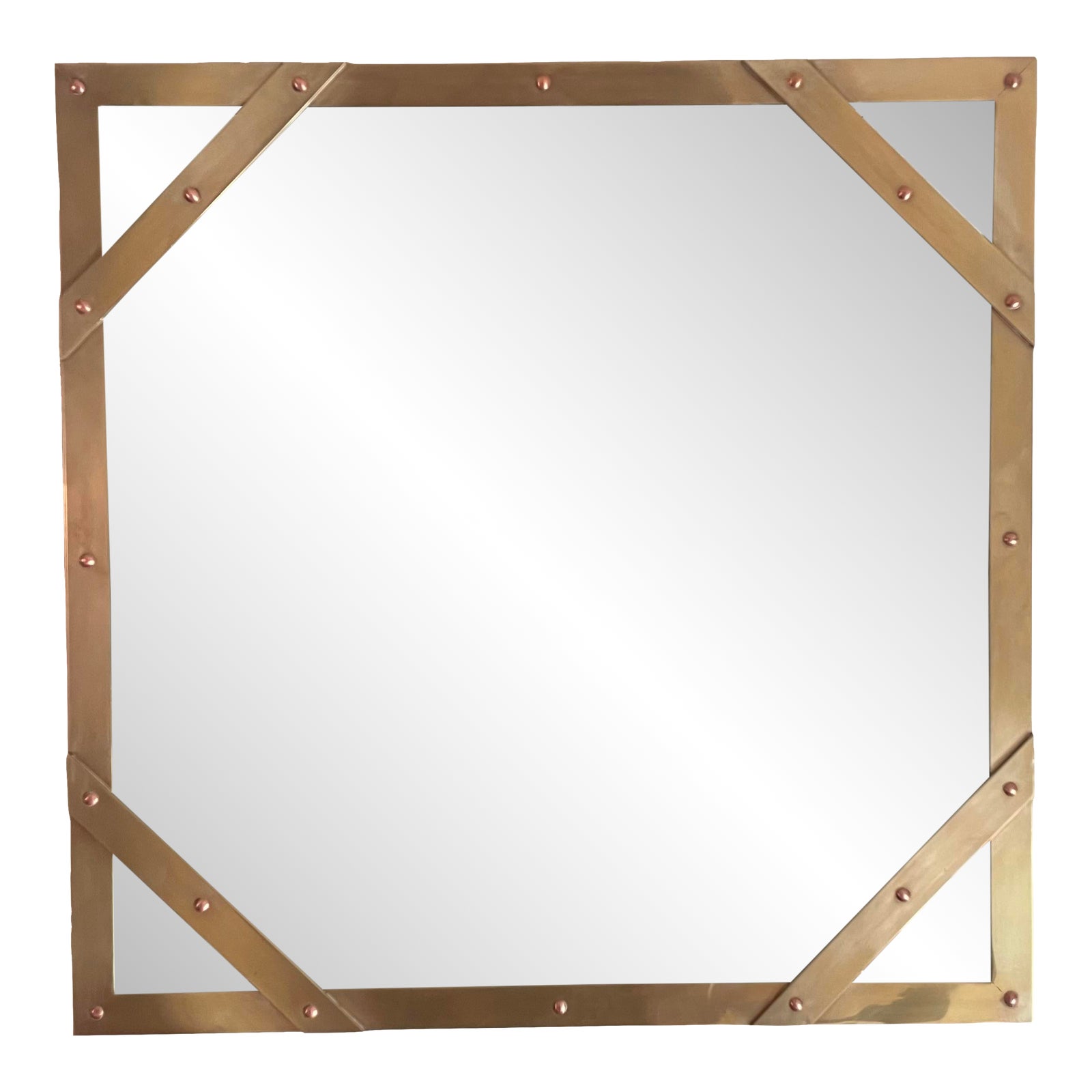 Vintage 1970s Sarreid Italian Brass and Copper Studded Mirror | Chairish
