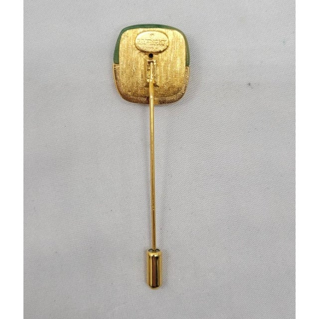 Vintage 1977 Signed Givenchy Goldtone & Green Jabot Brooch | Chairish