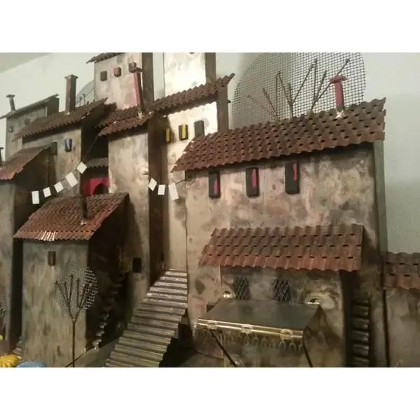 Curtis Jere Mixed Metals Sculpture Village and Cafe Scape 1960s | Chairish