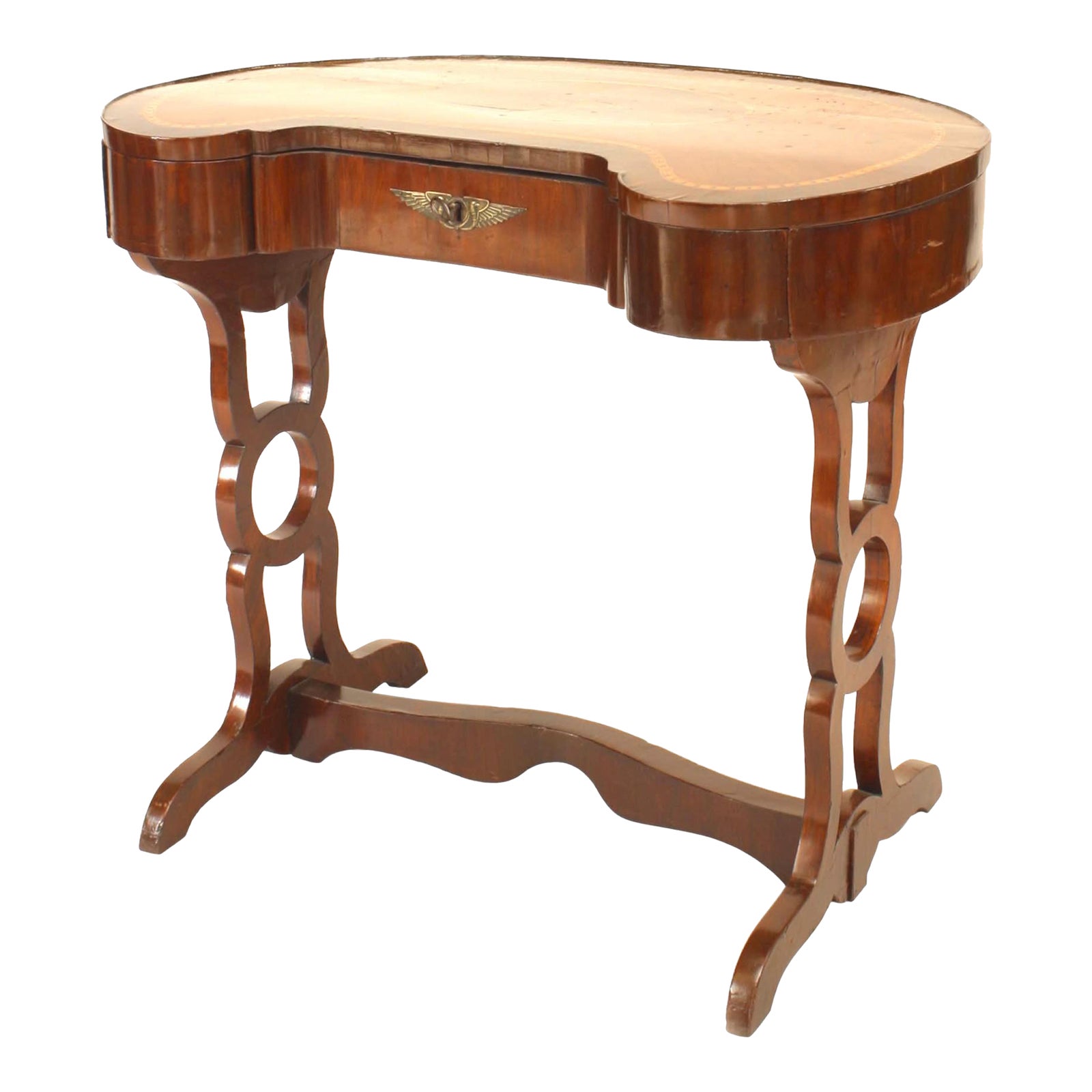 Russian Walnut Marquetry Kidney Desk | Chairish