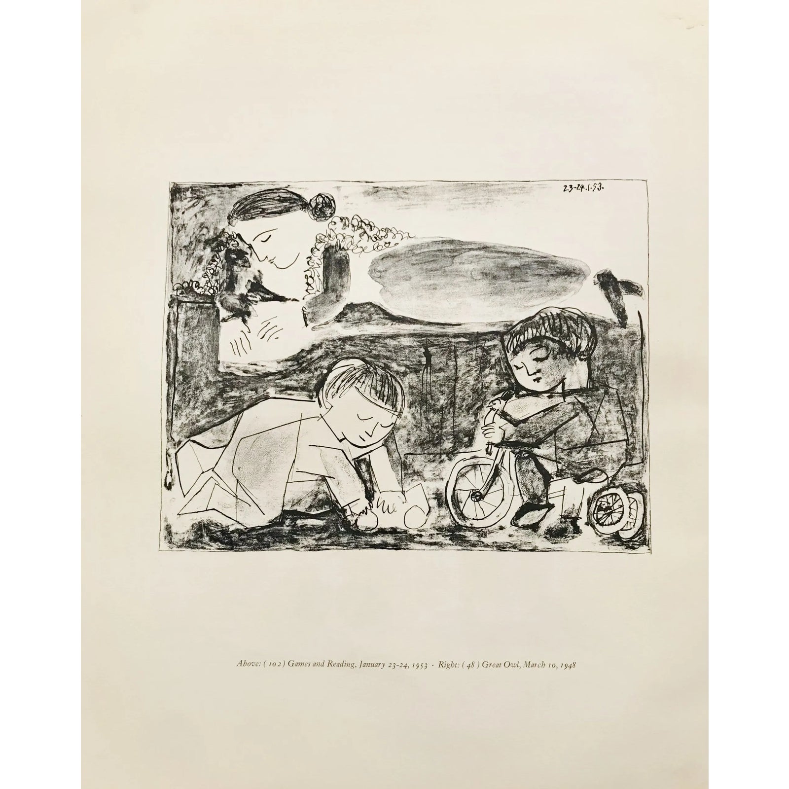 1959 Picasso Lithograph Games and Reading | Chairish
