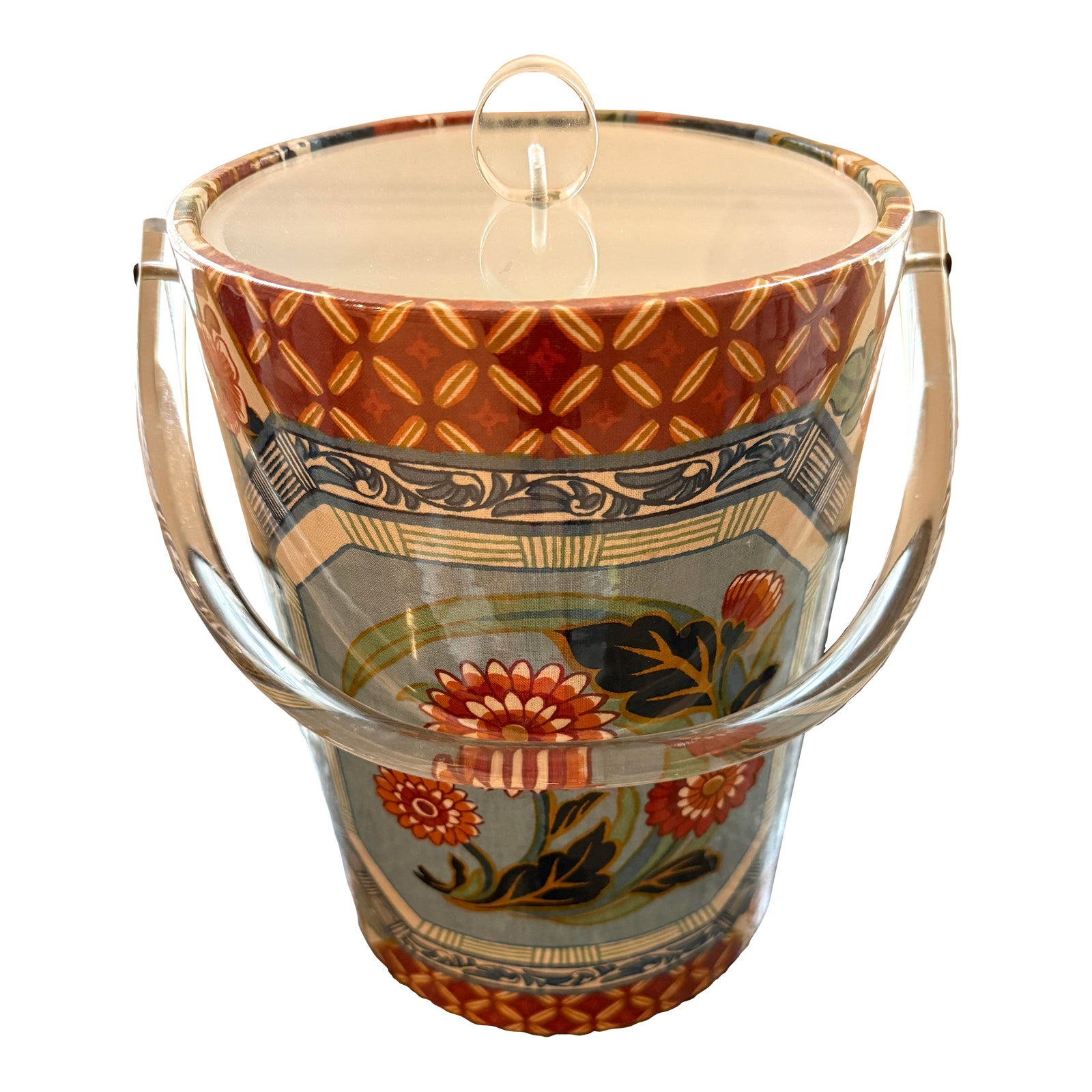 Vintage Lucite Anglo Indian Textile Ice Bucket | Chairish