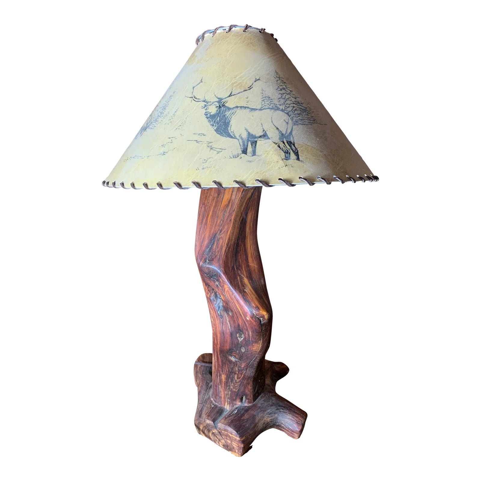 1970s Wood Lodge Lamp with Fiberglass Shade | Chairish