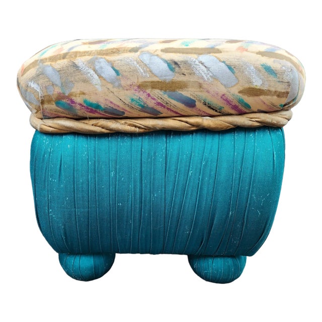 Vintage Memphis Postmodern Ottomans With Hand Painted Abstract Fabric ...