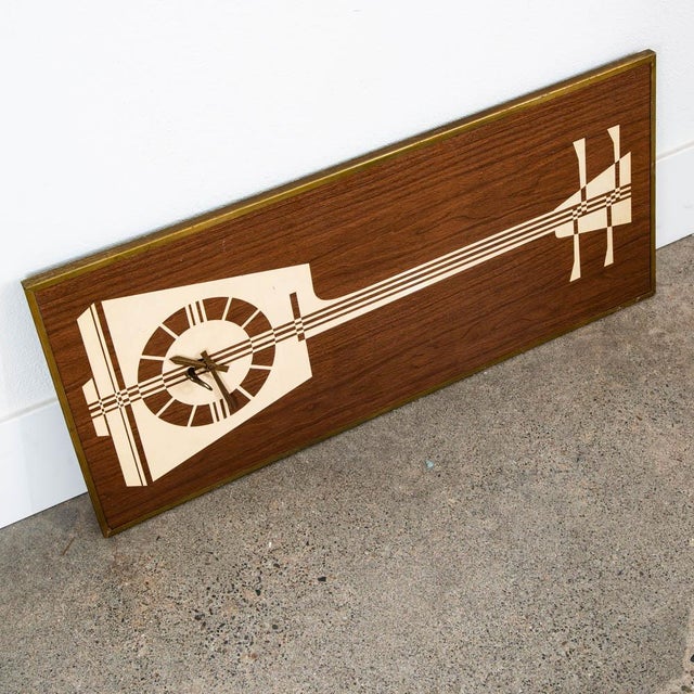 Mid-Century Modern Walnut Wood White Guitar Music Key Rectangular Wall ...