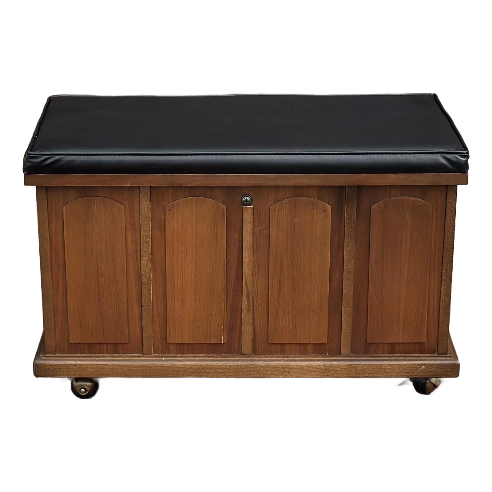 Mid-Century Lane Lp Vinyl Record Storage Bench With Black Upholstered ...