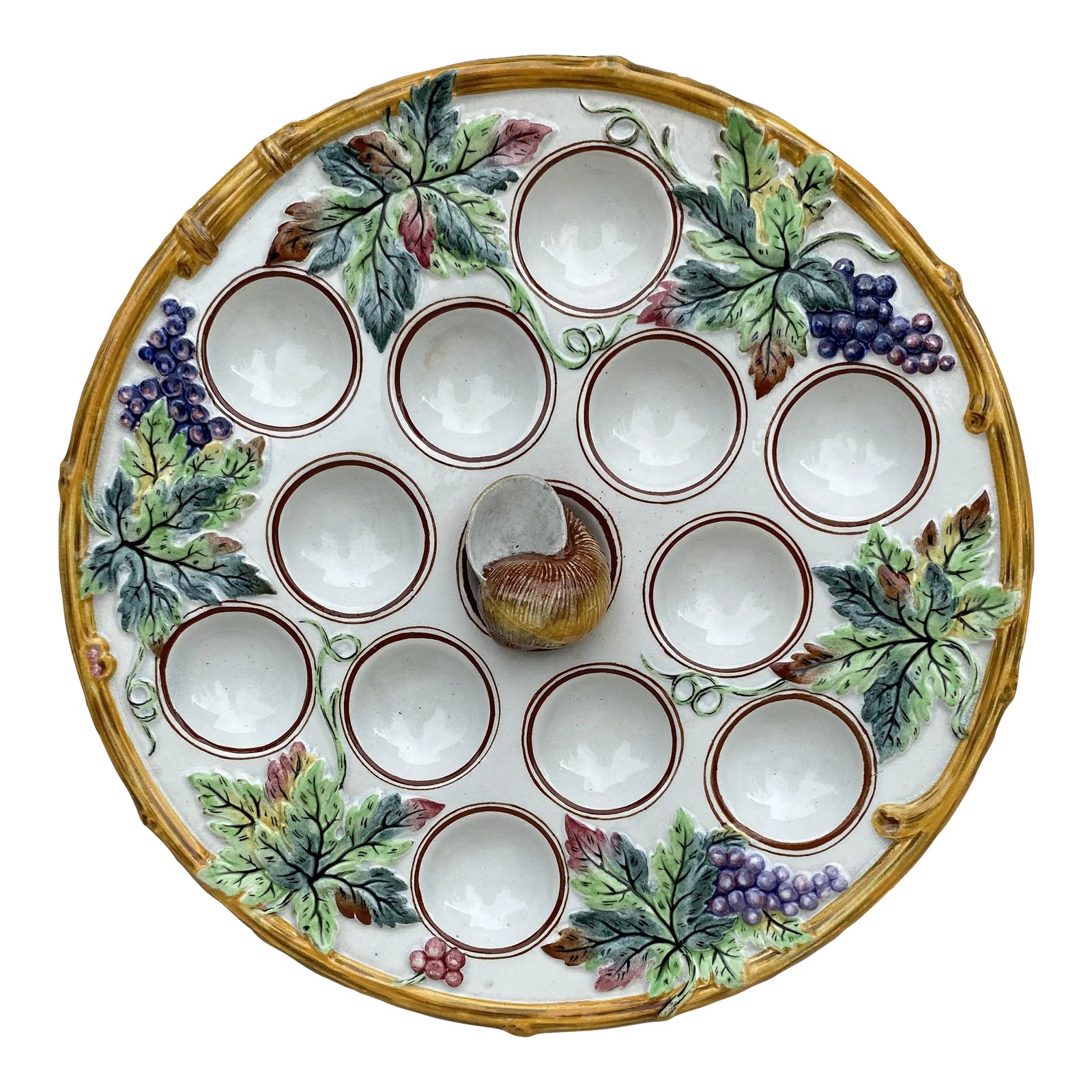 19th Century Majolica Snail Platter Luneville | Chairish