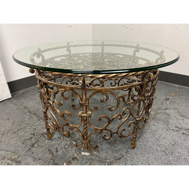 Horchow Spanish Style Iron + Glass Coffee Table | Chairish